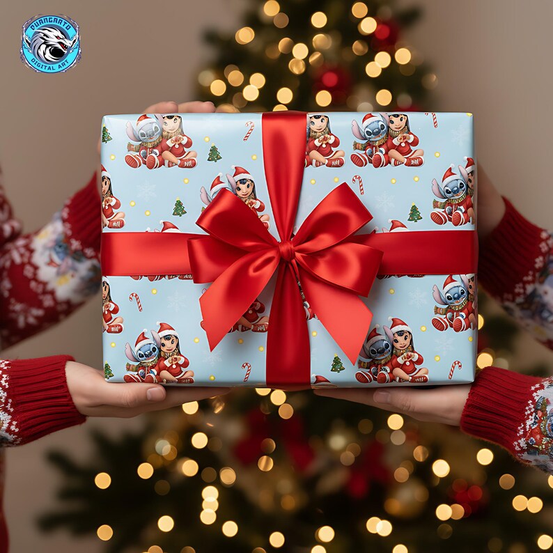 Lilo and Stitch Christmas Wrapping Paper: Holiday Gift Wrap (PNG File ...