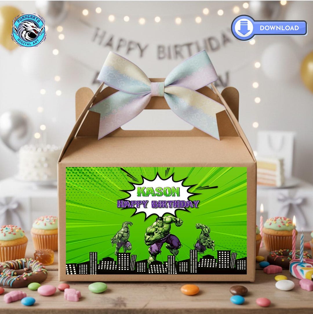 Personalized Hulk Gable Box Label: Birthday Gift Box Digital File - Etsy