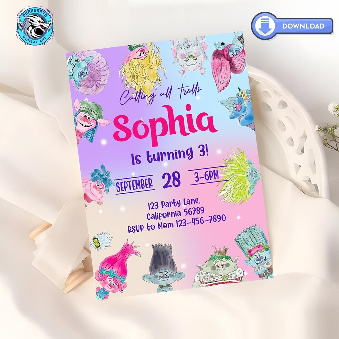 Printable Calling All Trolls Birthday Invitation, Personalized Birthday ...