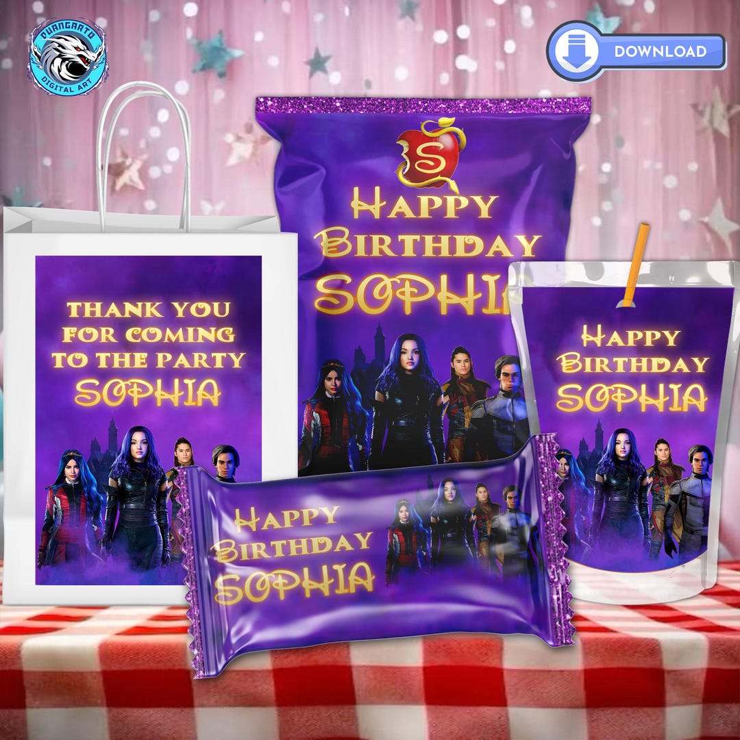Printable Descendants Birthday Party Bundle: Rise of Red Favors ...