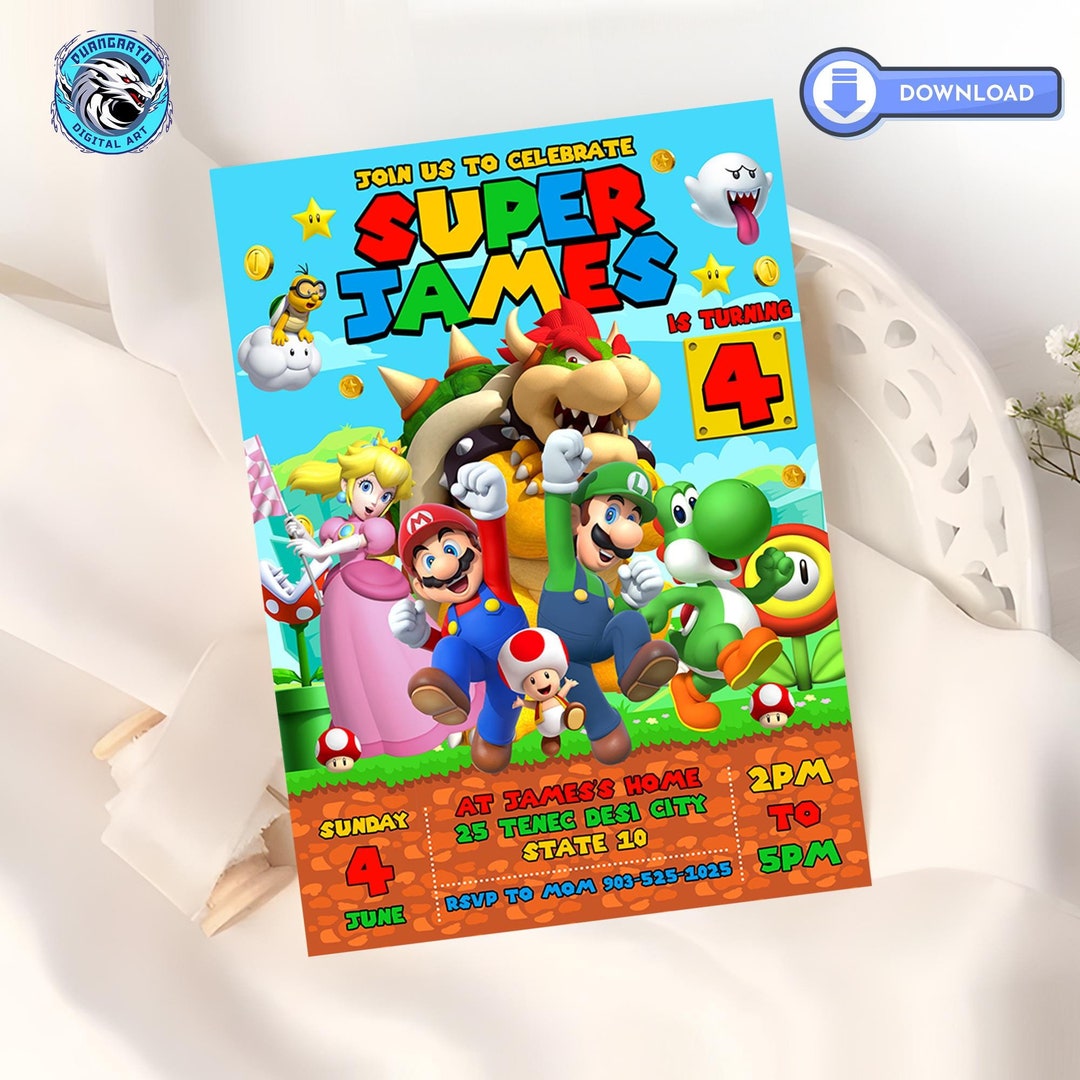 Invitación de cumpleaños de Super Mario Bros para imprimir ...