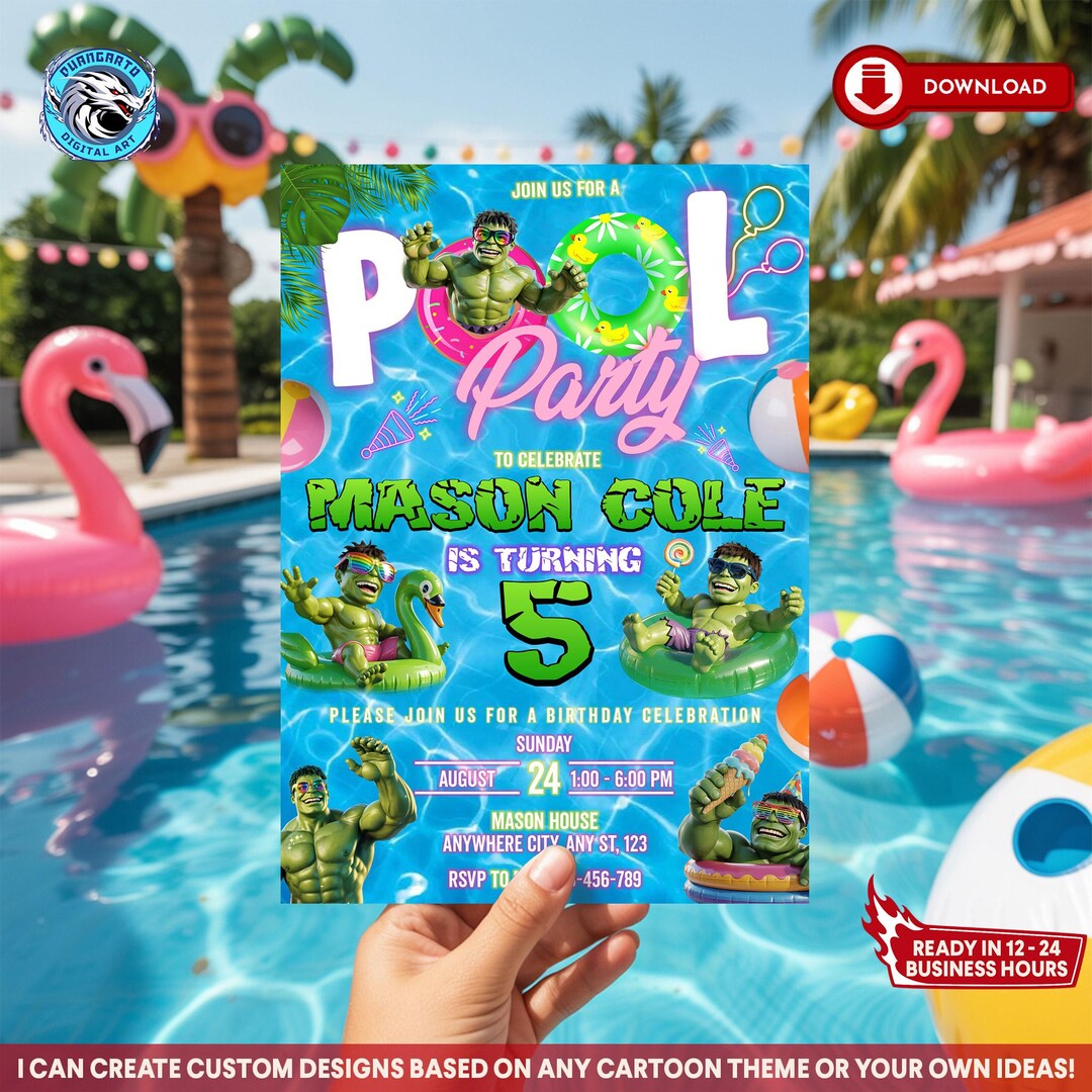 Hulk Pool Party Invitation, Birthday Invite (digital Download) - Etsy