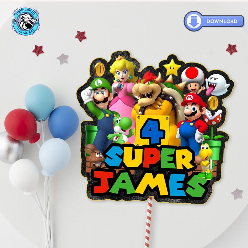 Super Mario Birthday Cake Topper Customize, Printable Mario Party Decor ...