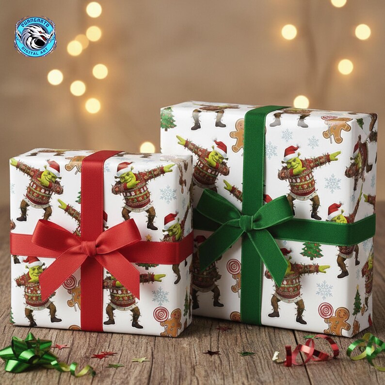 Funny Shrek Christmas Wrapping Paper: Holiday Gift Wrap - Etsy