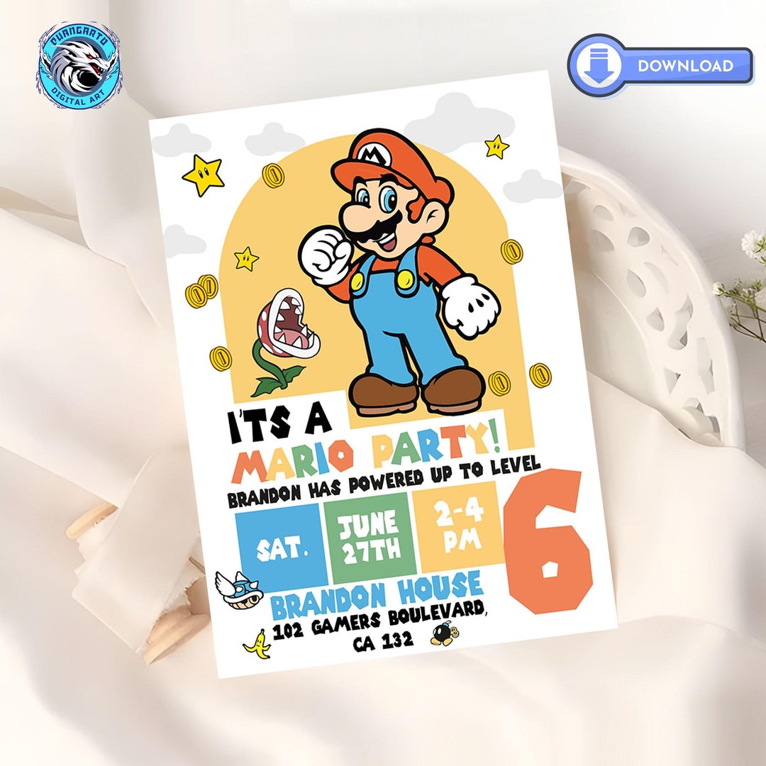 Super Mario Birthday Invitation Digital, Mario Bros Birthday Boy Invite ...