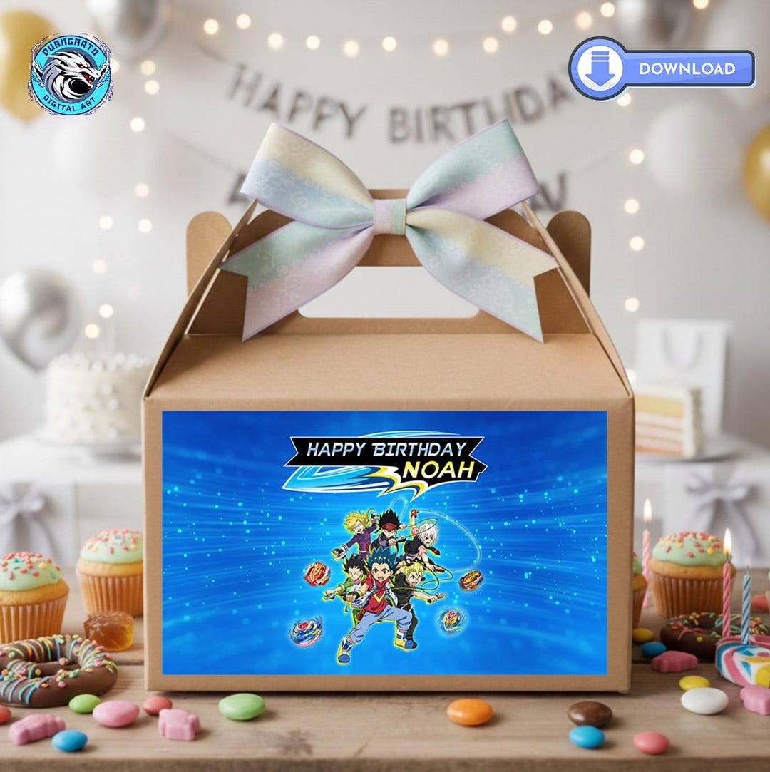 Personalized Beyblade Gable Box Label: Printable Birthday Favor Box ...