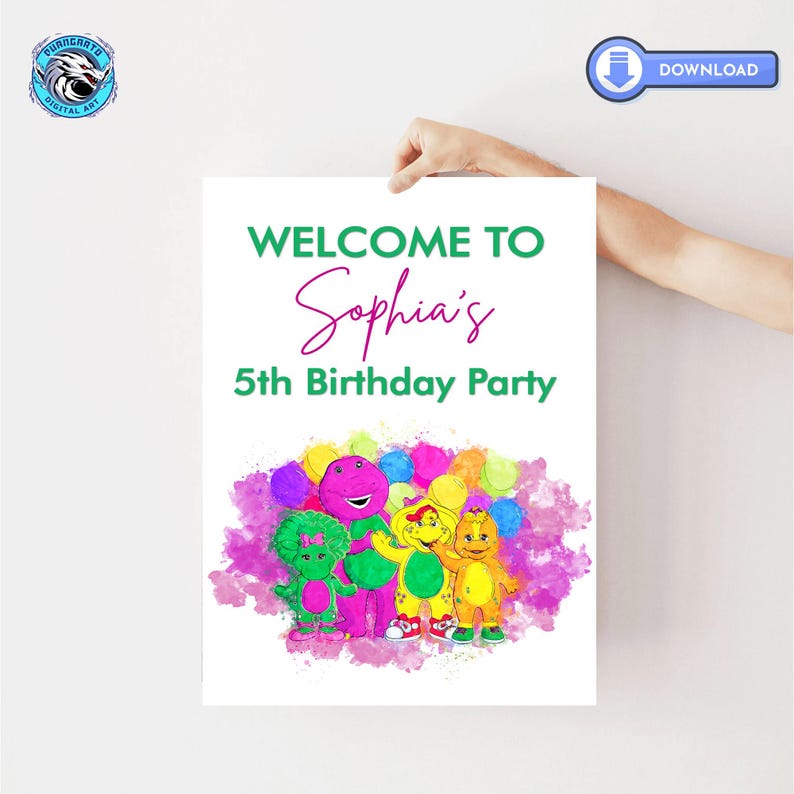 Printable Barney Birthday Welcome Sign: Purple Dinosaur Party (digital ...