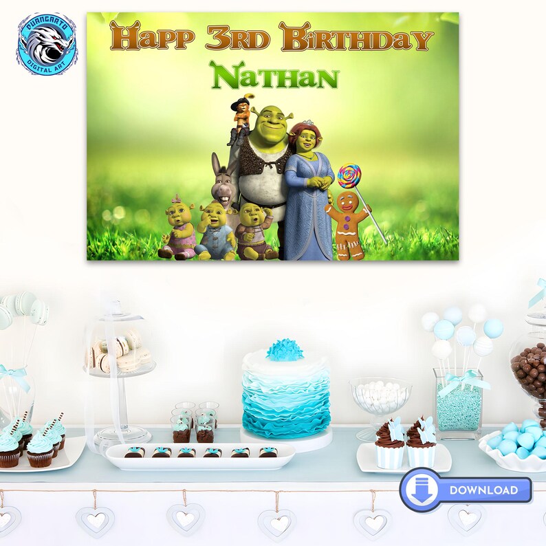 Shrek Birthday Banner Digital Download, Shrek Backdrop Birthday Party ...