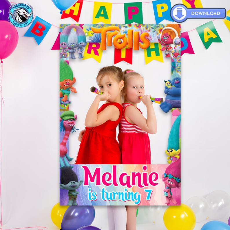 Trolls Birthday Photo Booth Frame: Band Together Party Decor (digital ...