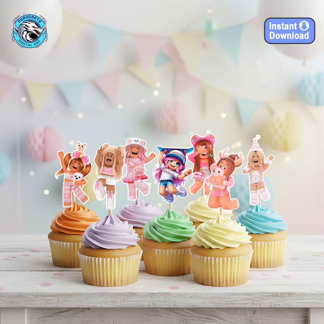 Gaming Girl Cupcake Toppers: Pink Roblox Theme Party (instant Download ...