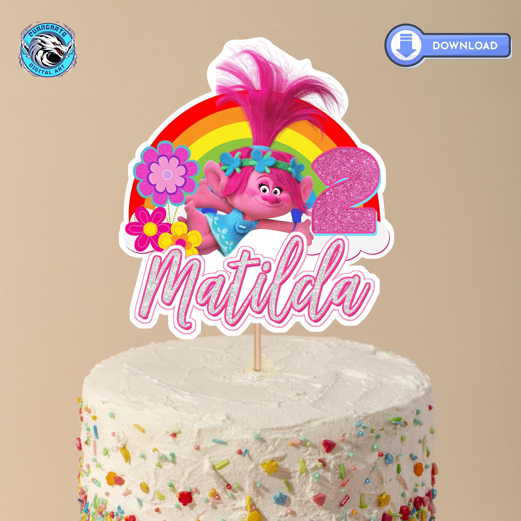 Princess Poppy Trolls Cake Topper: Birthday Party Decor (digital ...