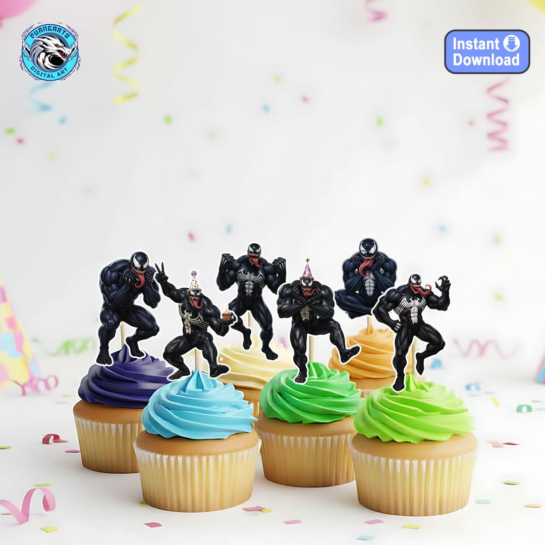 Venom Cupcake Toppers: Instant Download Superhero Party Decor - Etsy