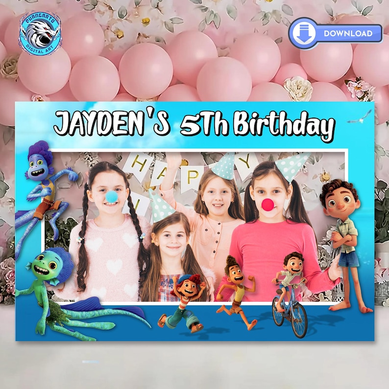 Printable Luca Birthday Photo Booth Frame: Sea Monster Party (digital ...
