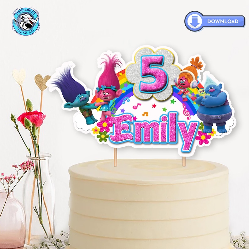 Printable Trolls Birthday Cake Topper: Custom Party Decoration (digital ...
