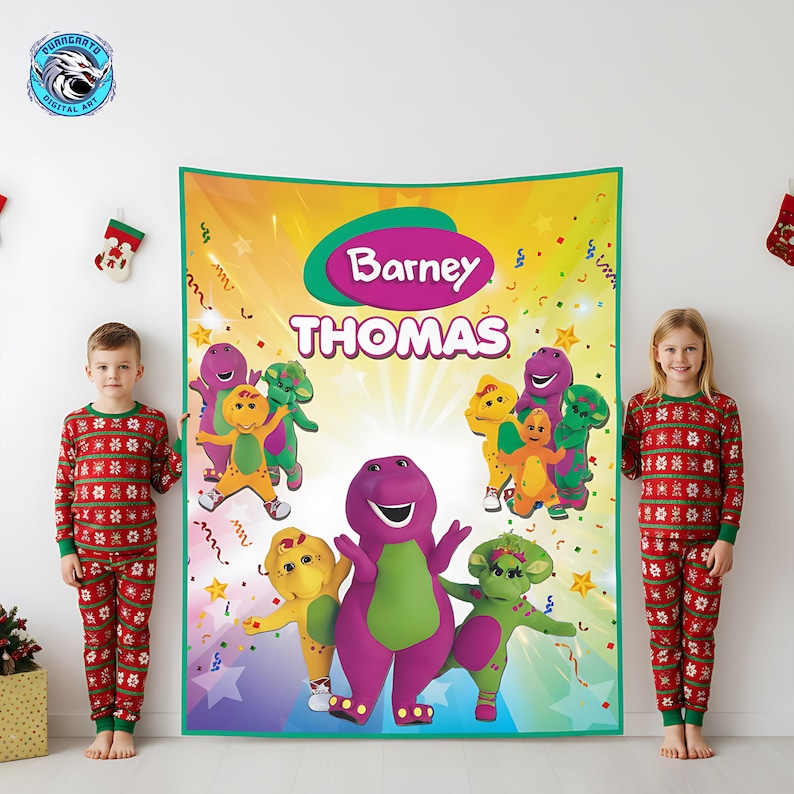 Personalized Barney Blanket: Custom Name Purple Dinosaur Fleece Throw ...