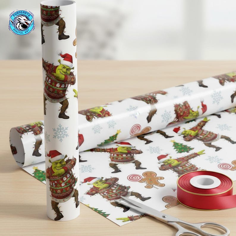 Funny Shrek Christmas Wrapping Paper: Holiday Gift Wrap - Etsy