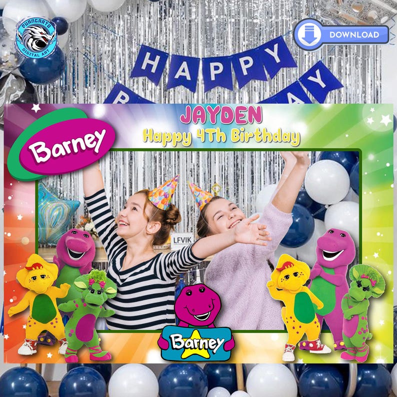 Printable Barney Dinosaur Birthday Photobooth Frame (digital Download ...