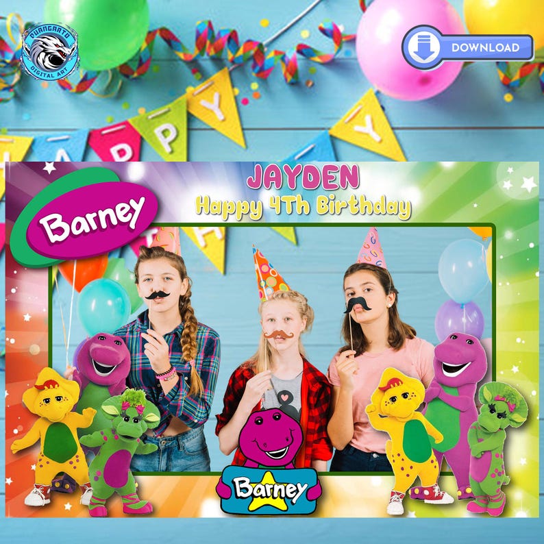 Printable Barney Dinosaur Birthday Photobooth Frame (digital Download ...