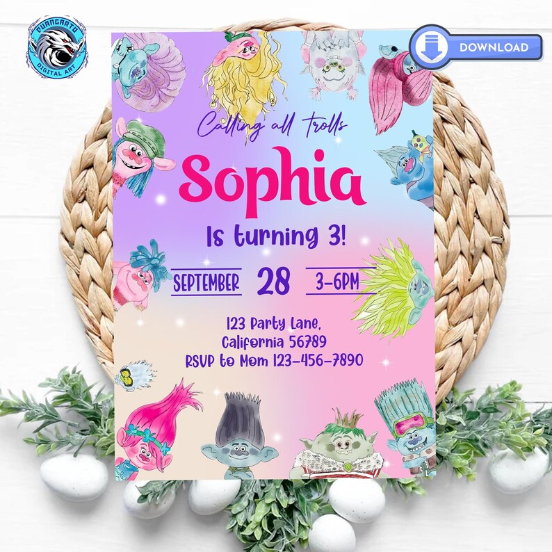 Printable Calling All Trolls Birthday Invitation, Personalized Birthday ...