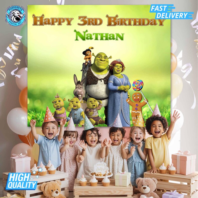 Personalized Shrek Birthday Backdrop: Custom Kids Party Banner - Etsy