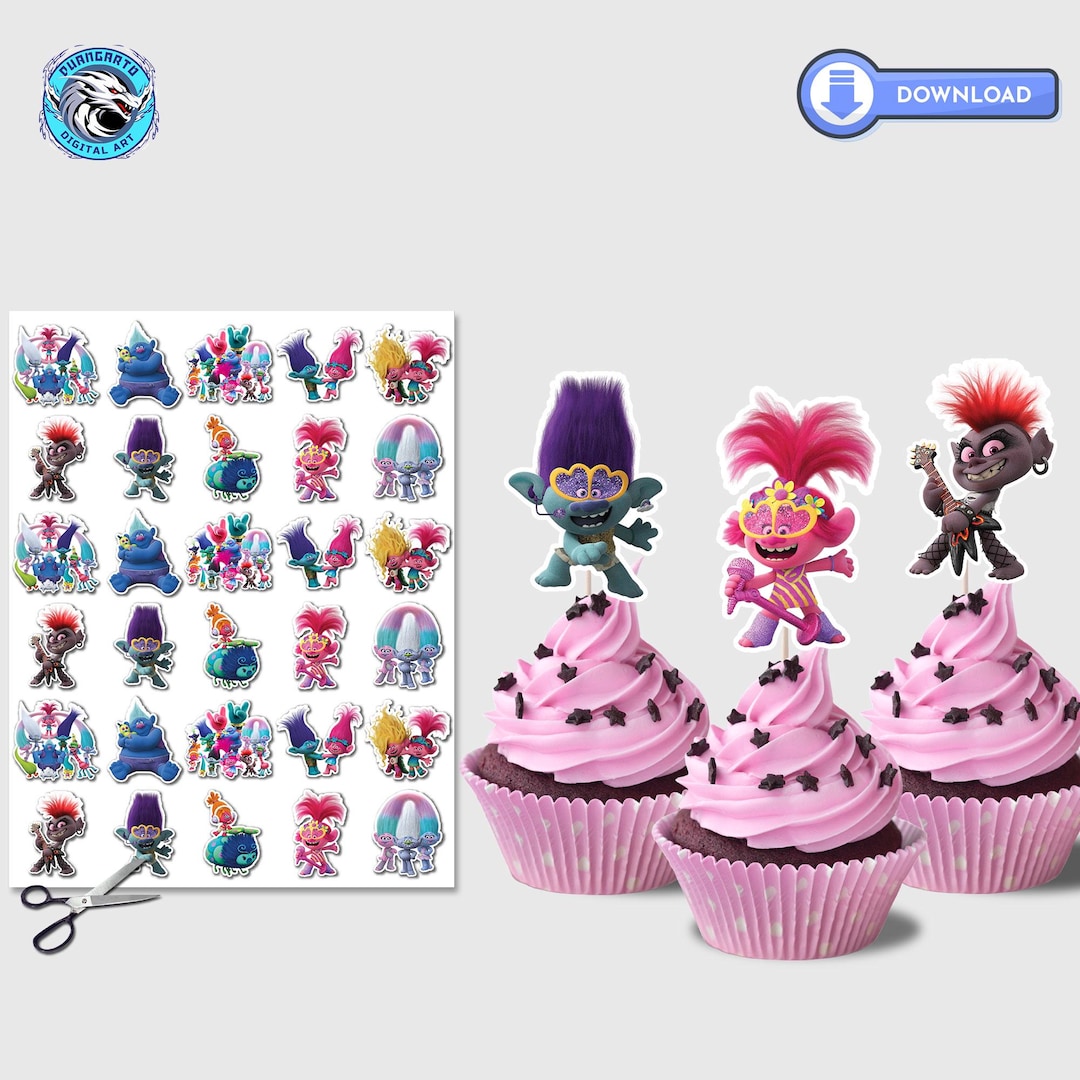 Trolls Cupcake Toppers Printable, Trolls Birthday Decor Instant ...