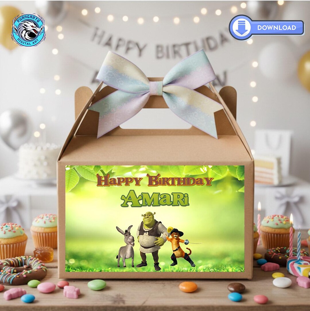 Personalized Shrek Birthday Party Favor Box Label (digital File) - Etsy