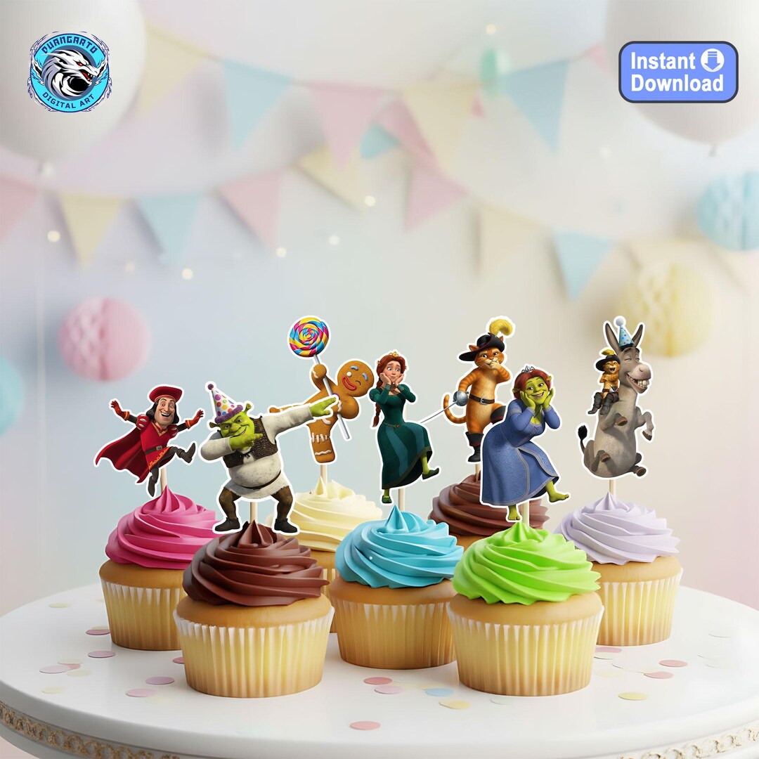 Printable Shrek Cupcake Toppers: Shrek Birthday Party Decorations ...