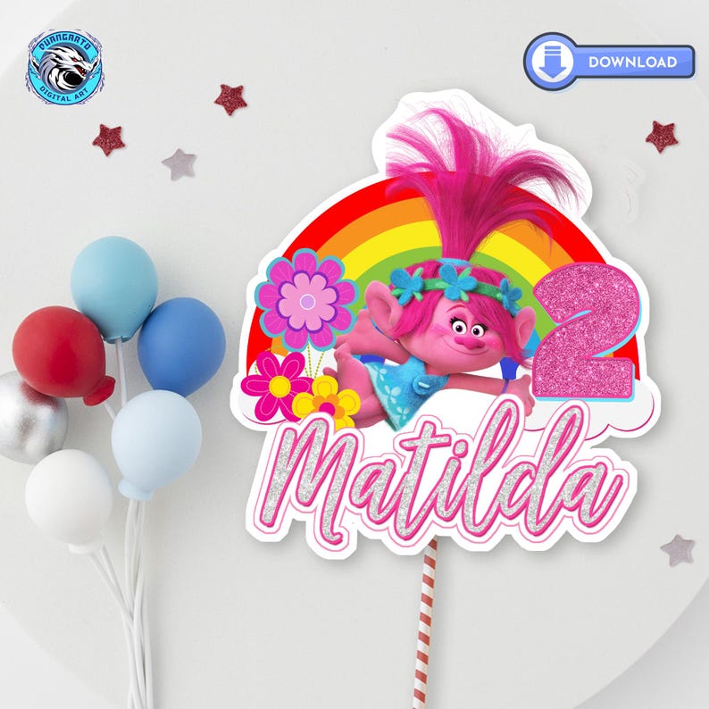 Princess Poppy Trolls Cake Topper: Birthday Party Decor (digital ...