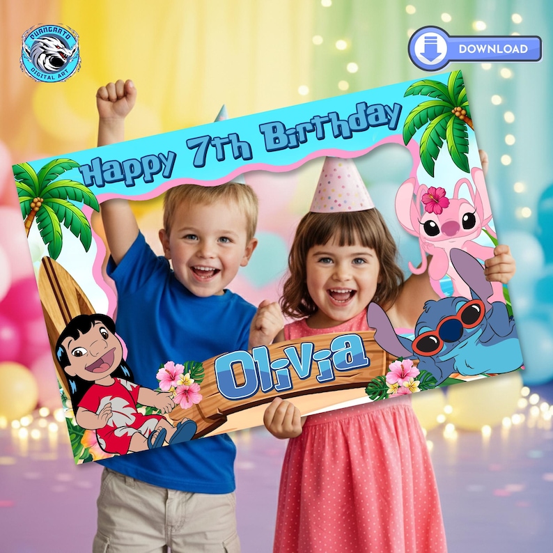 Personalized Lilo Stitch Photo Booth Frame, Custom Kids Birthday ...