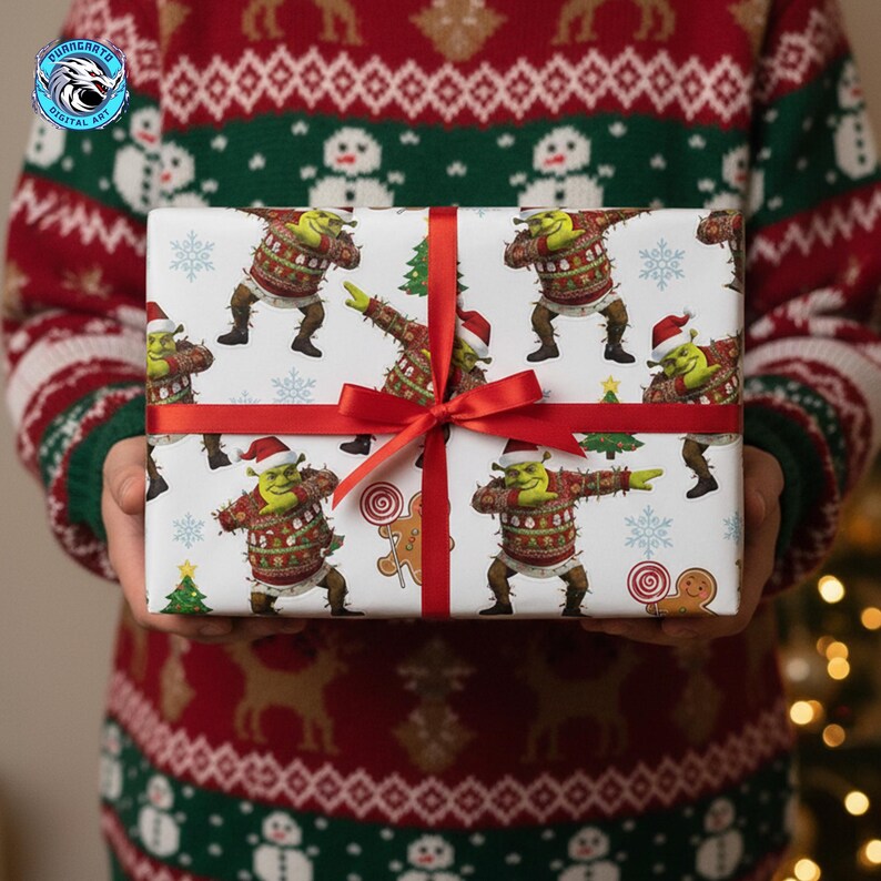 Funny Shrek Christmas Wrapping Paper: Holiday Gift Wrap - Etsy