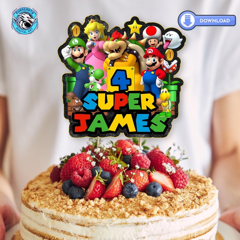 Super Mario Birthday Cake Topper Customize, Printable Mario Party Decor ...