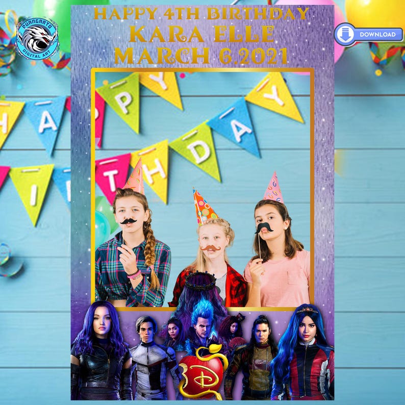 Descendants Birthday Photo Booth Frame: Custom Party Prop (digital ...