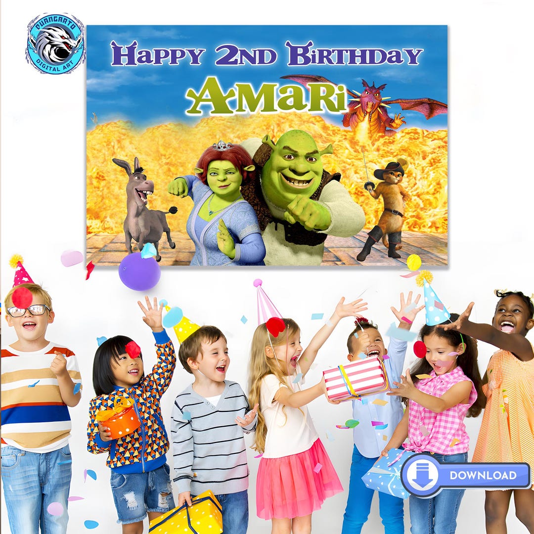 Shrek Birthday Backdrop Printable, Shrek Birthday Party Decorations ...