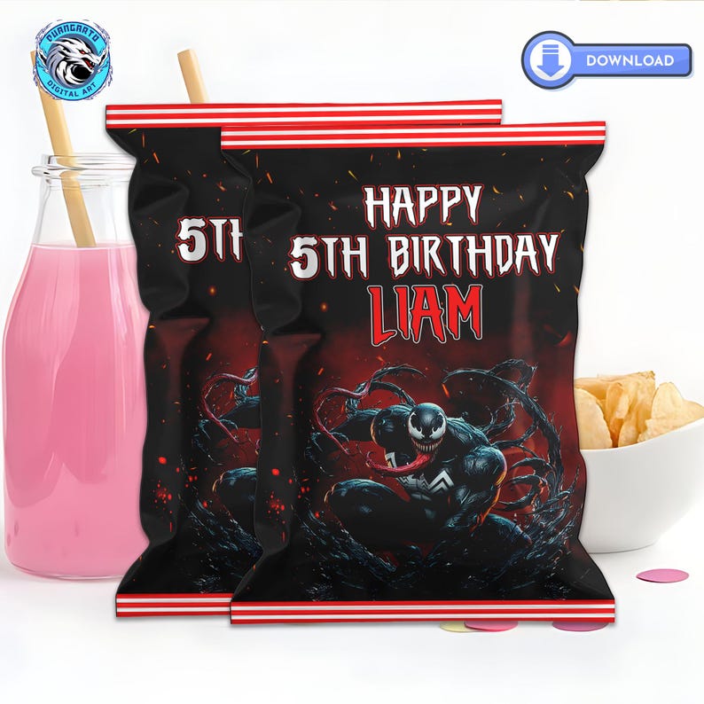 Printable Venom Birthday Chip Bag: Custom Party Favor (digital Download ...