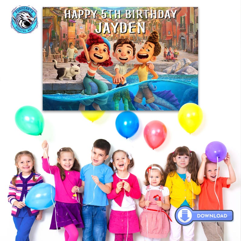 Luca Birthday Banner: Custom Backdrop, Luca & Friends (digital Download ...