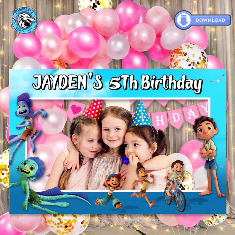 Printable Luca Birthday Photo Booth Frame: Sea Monster Party (digital ...