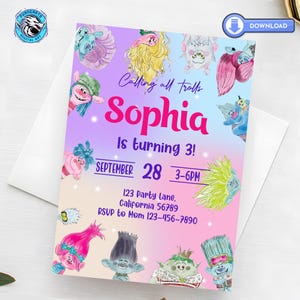 Printable Calling All Trolls Birthday Invitation, Personalized Birthday ...
