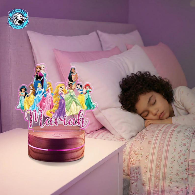 Personalized Princess Night Light, LED Acrylic Pink Girl Room Decor - Etsy