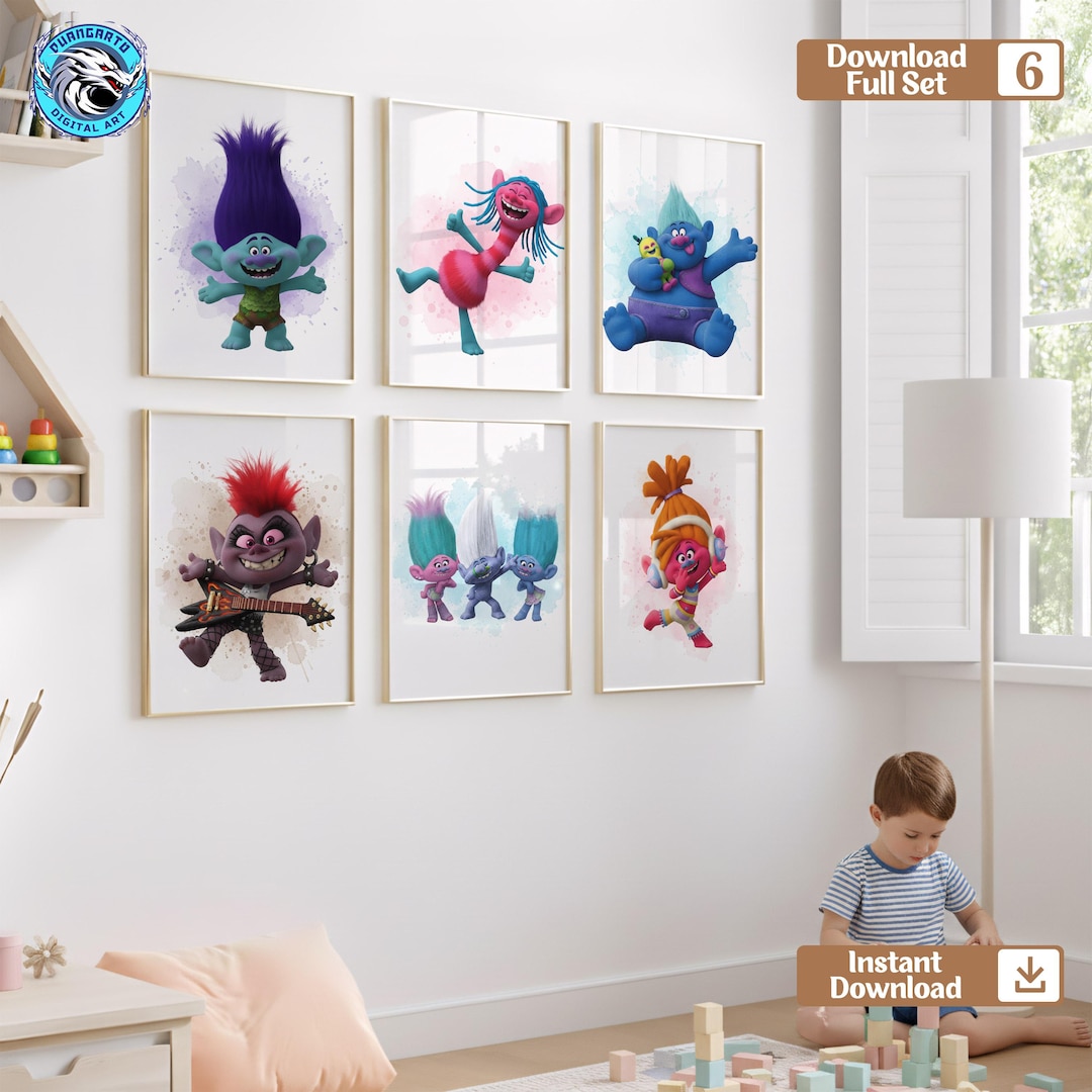 Printable Trolls Wall Art Set: Trolls Character Prints for Kids Room ...