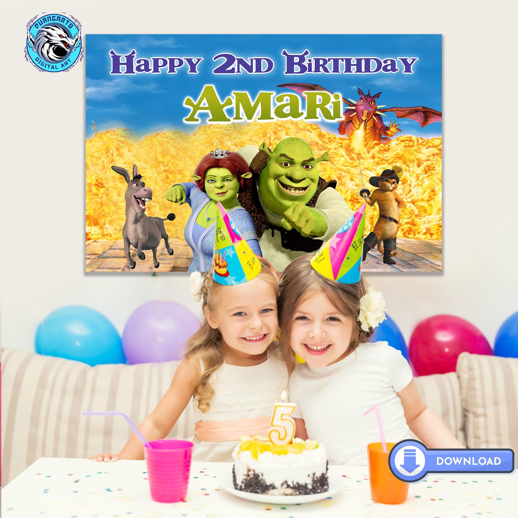 Shrek Birthday Backdrop Printable, Shrek Birthday Party Decorations ...