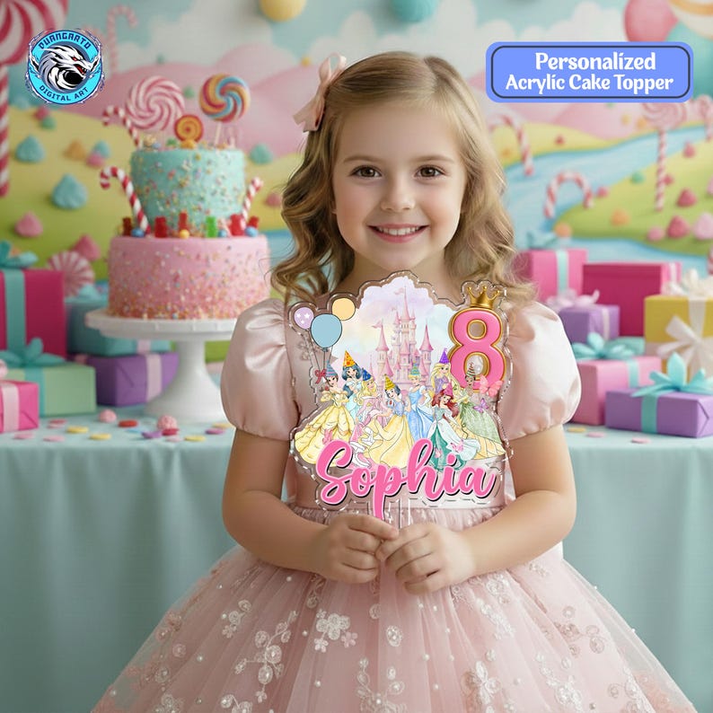 Personalized Disney Princess Cake Topper With Custom Name and Age, Pink ...