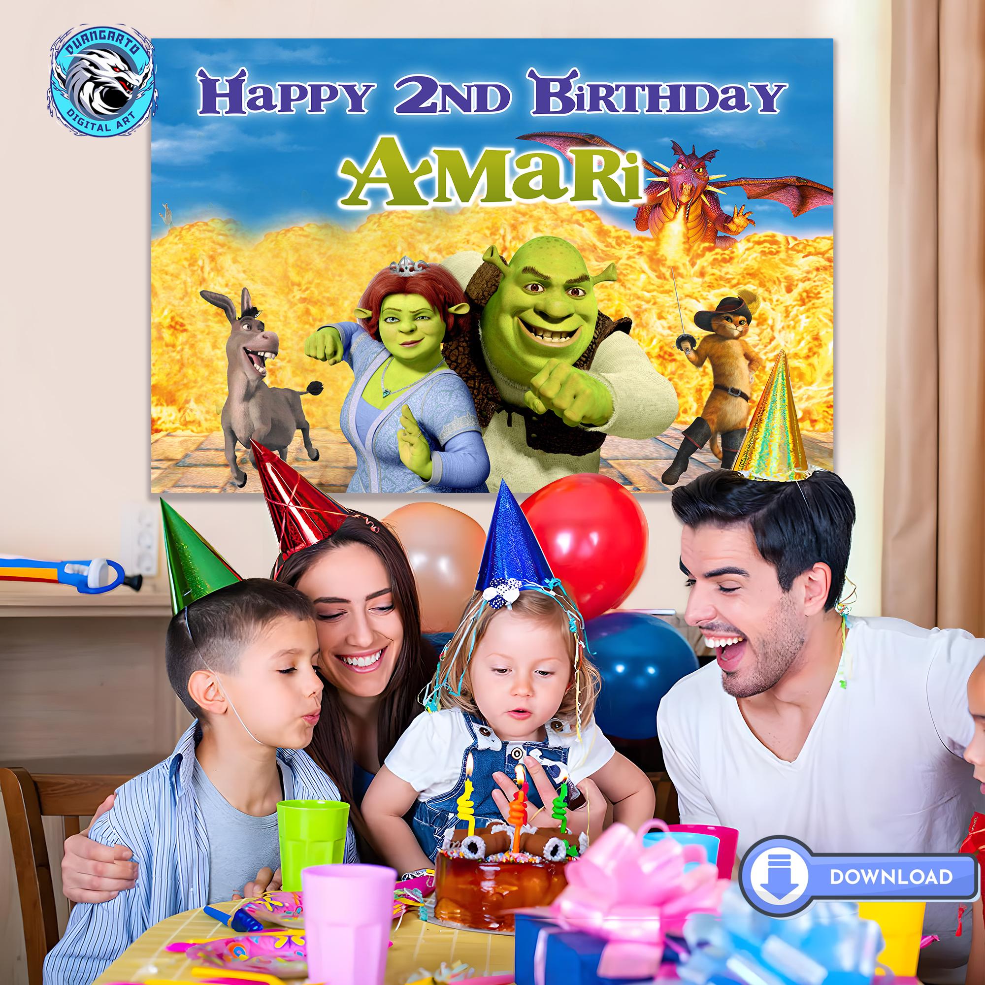 Shrek Birthday Backdrop Printable, Shrek Birthday Party Decorations ...