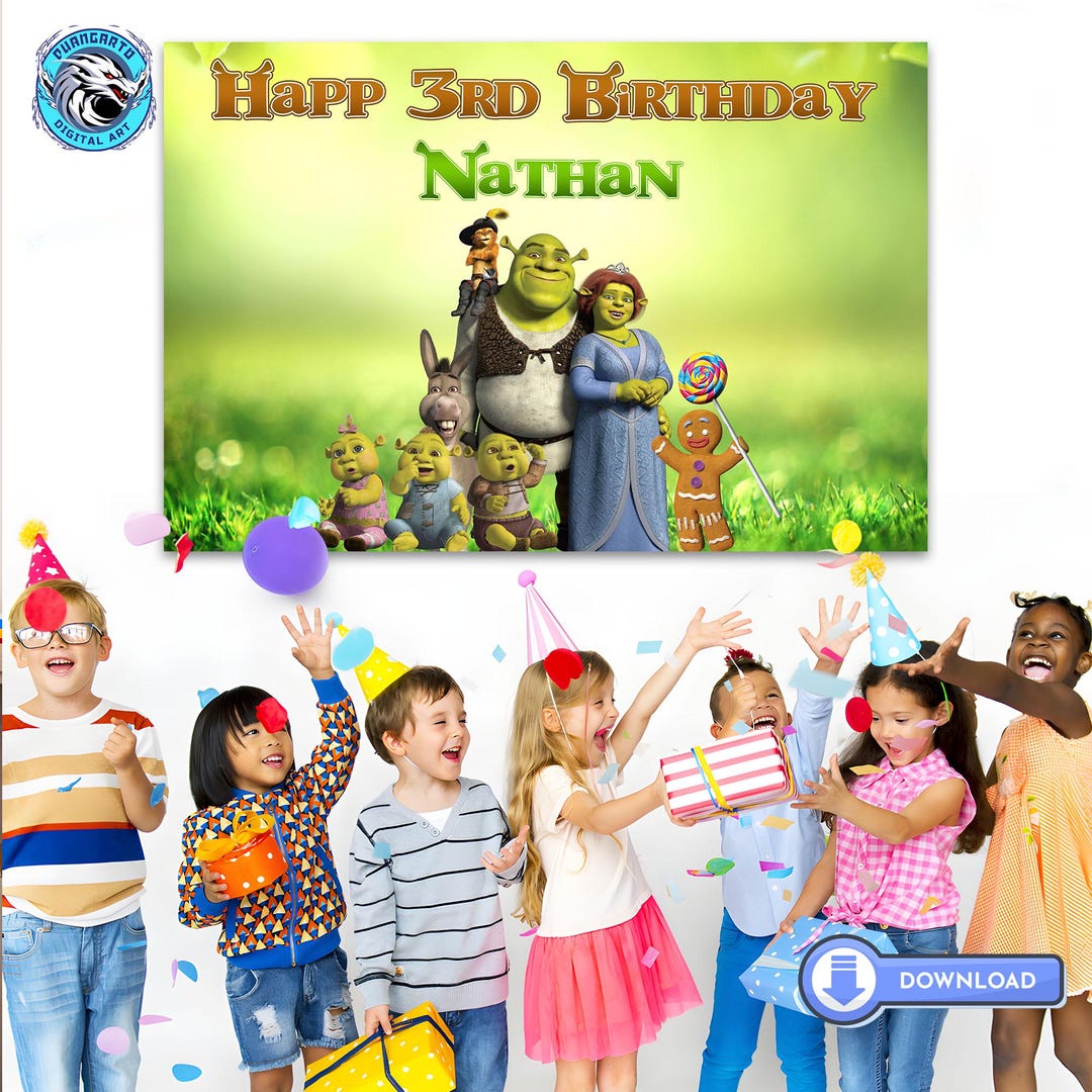 Shrek Birthday Banner Digital Download, Shrek Backdrop Birthday Party ...