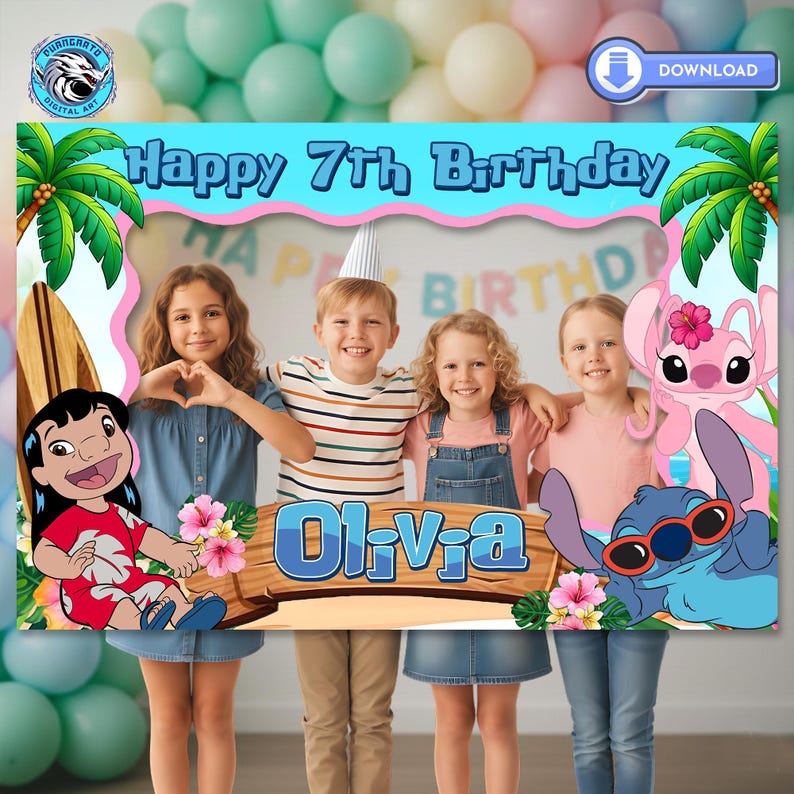 Personalized Lilo Stitch Photo Booth Frame, Custom Kids Birthday ...