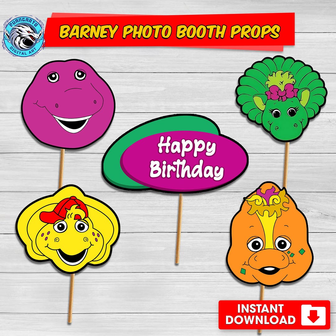 Printable Barney Photo Booth Props, Barney and Friends Birthday Decor ...