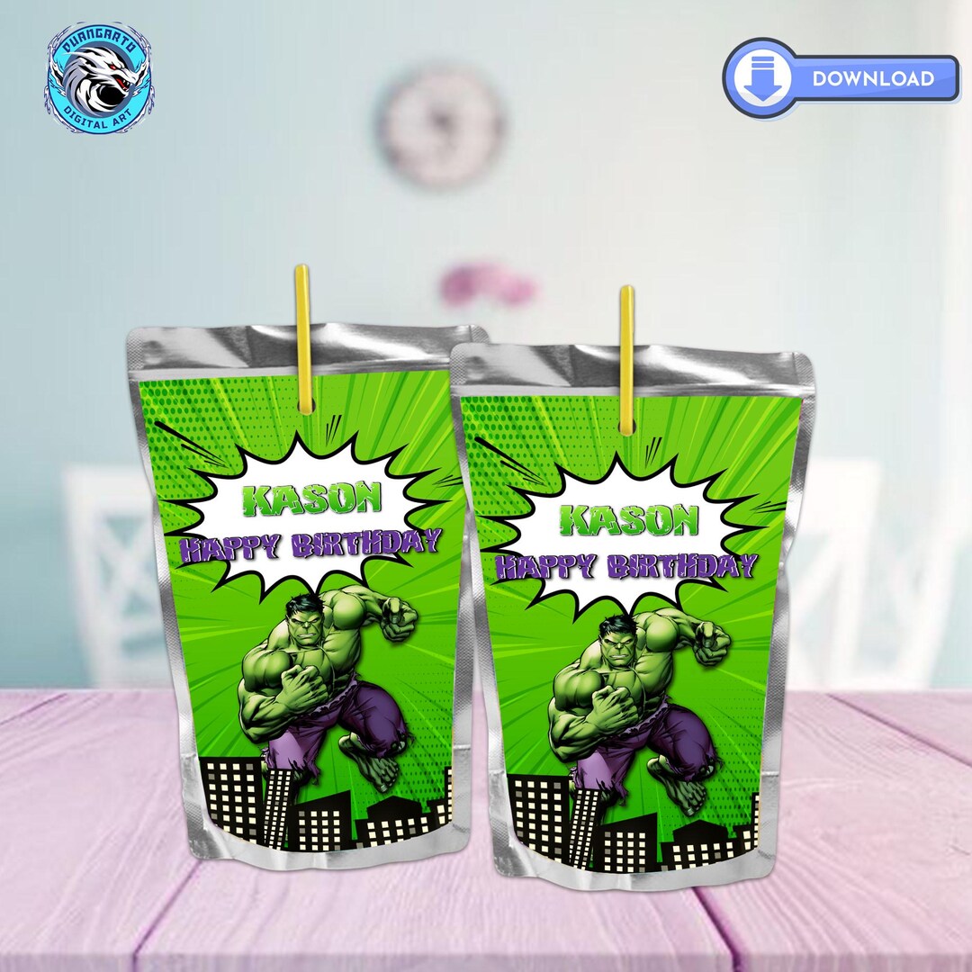 Hulk Birthday Caprisun Label: Custom Superhero Party Favor (digital ...