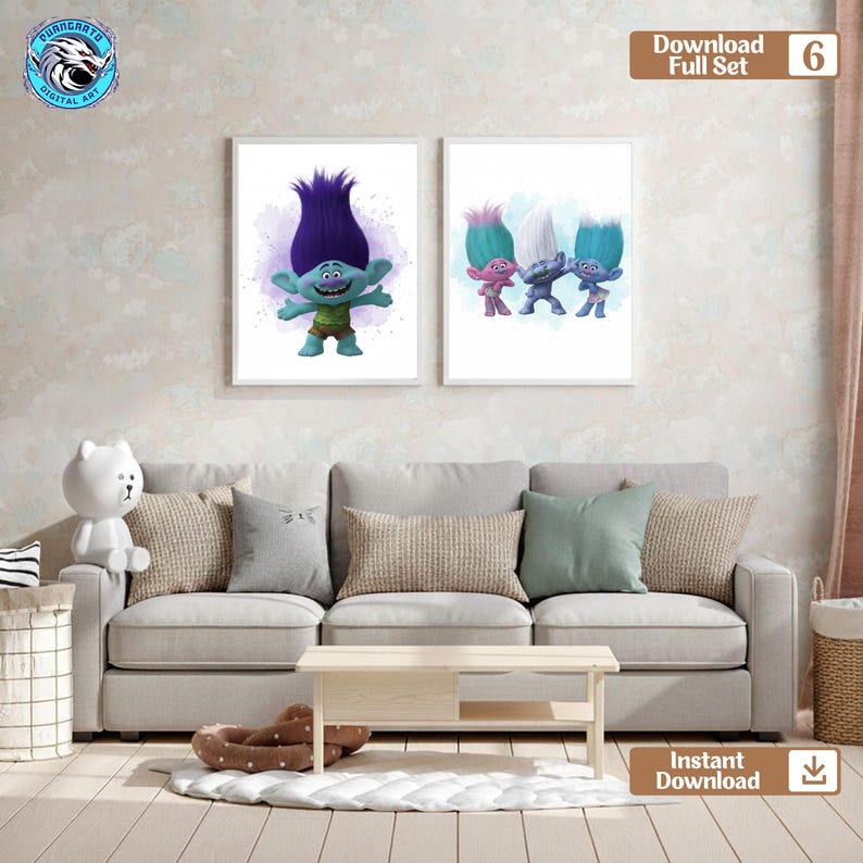 Printable Trolls Wall Art Set: Trolls Character Prints for Kids Room ...