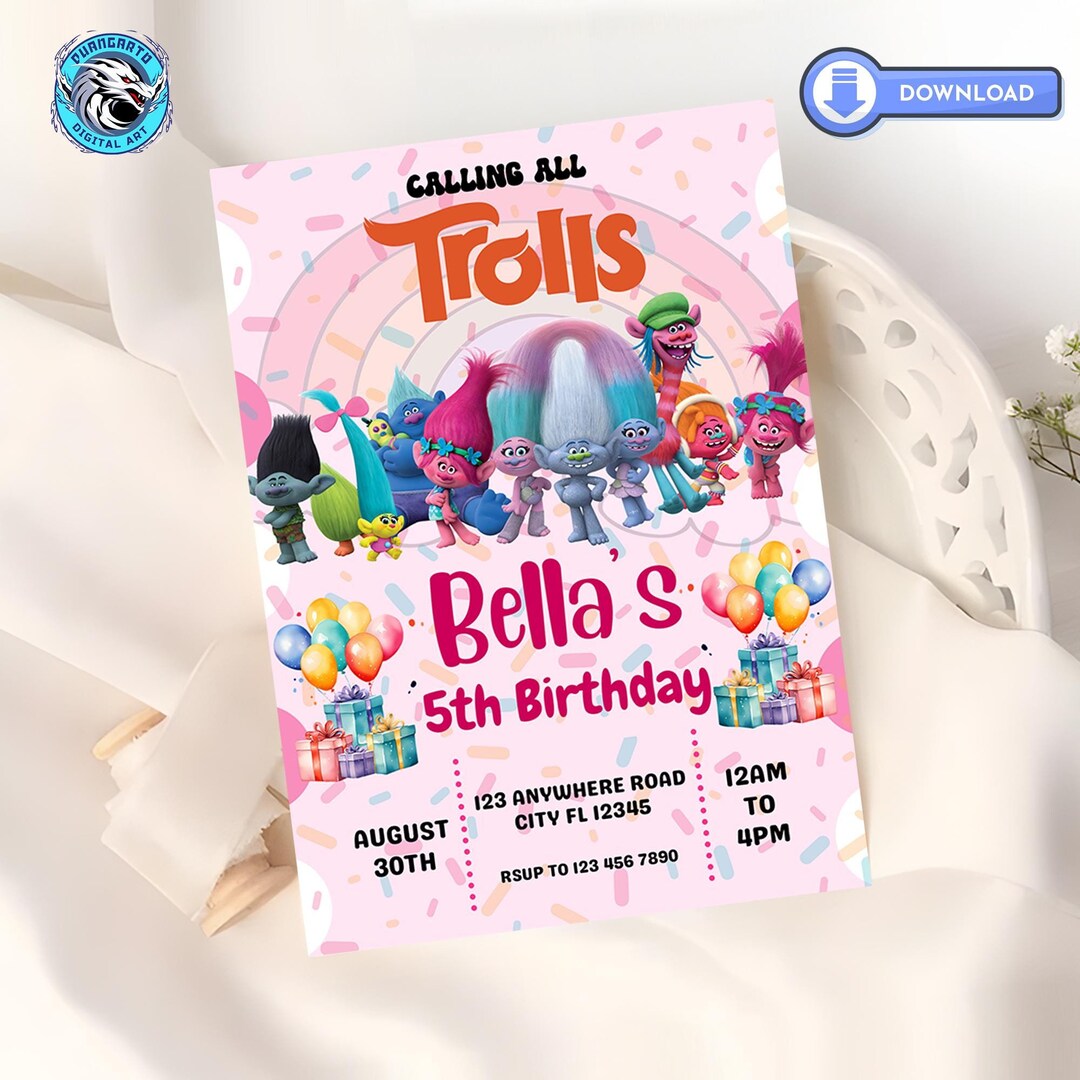 Calling All Trolls Birthday Invitation Printable, Trolls Band Together ...