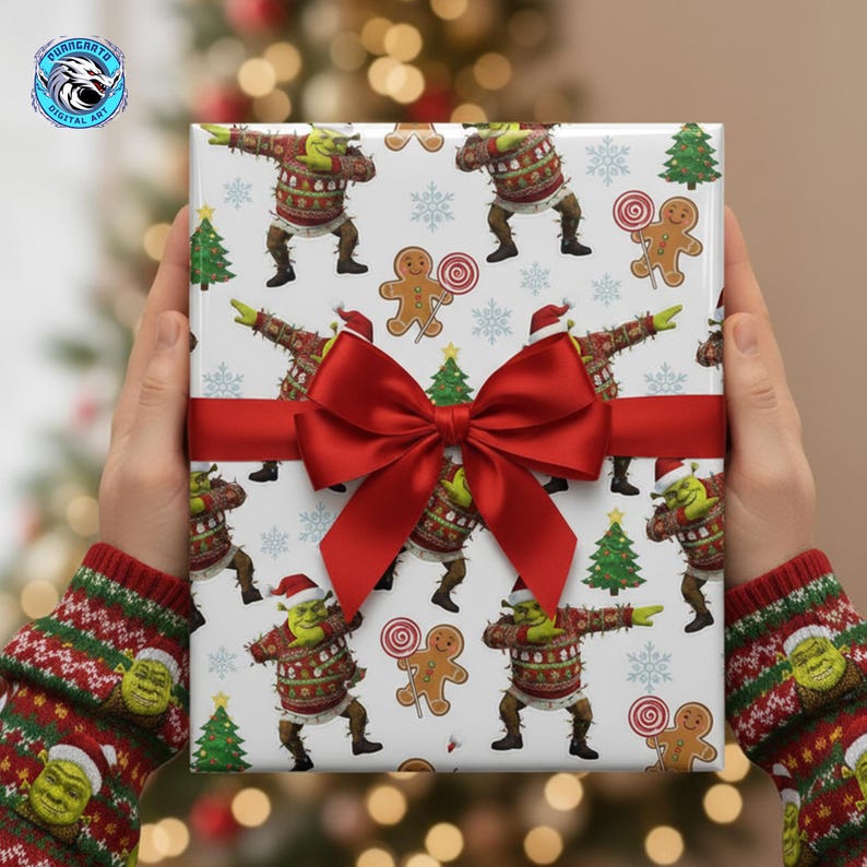 Funny Shrek Christmas Wrapping Paper: Holiday Gift Wrap - Etsy