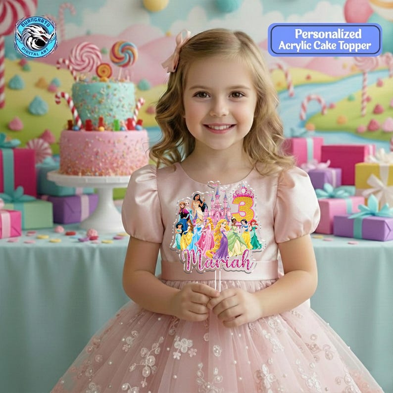 Personalized Princess Acrylic Cake Topper, Custom Name and Age Birthday ...